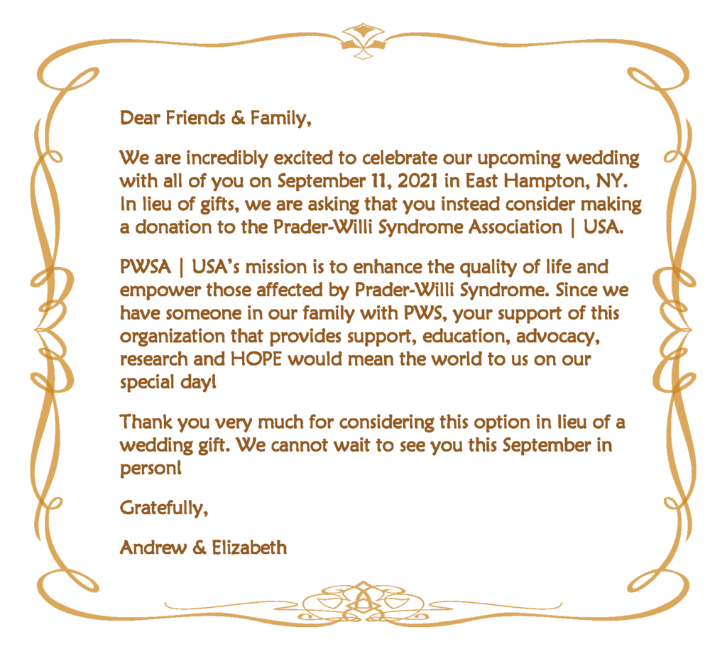 Charbin & Gravier Wedding Fundraiser - Prader-Willi Syndrome ...