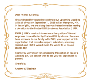 Charbin & Gravier Wedding Fundraiser - Prader-Willi Syndrome ...