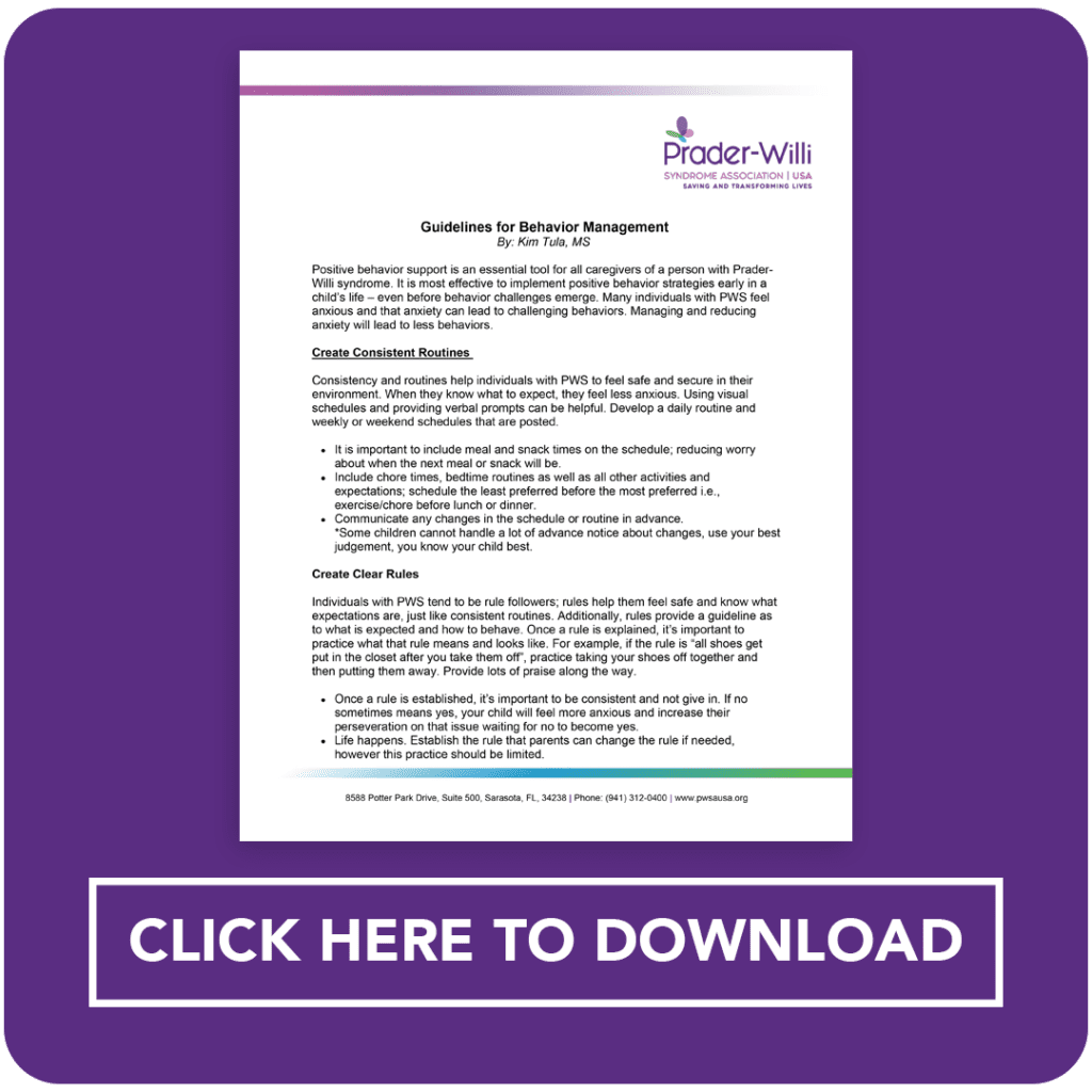 Resources A-Z: Behavior - Prader-Willi Syndrome Association | USA