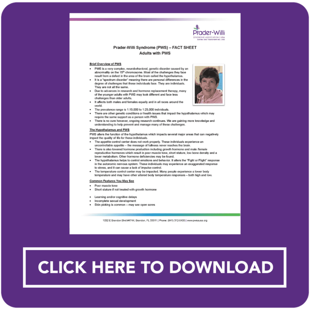 Resources A-Z: PWS Fact Sheets - Prader-Willi Syndrome Association | USA